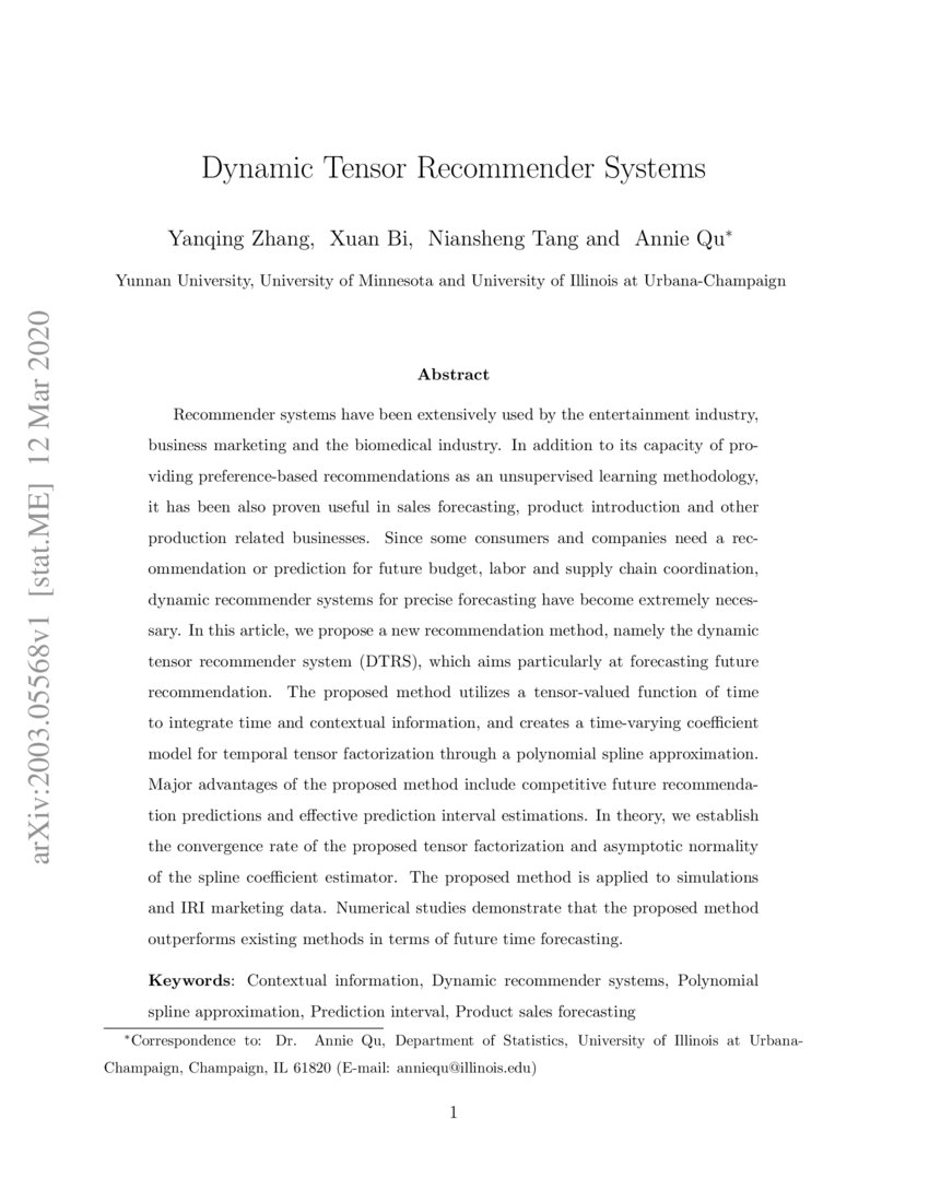 Dynamic Tensor Recommender Systems | DeepAI