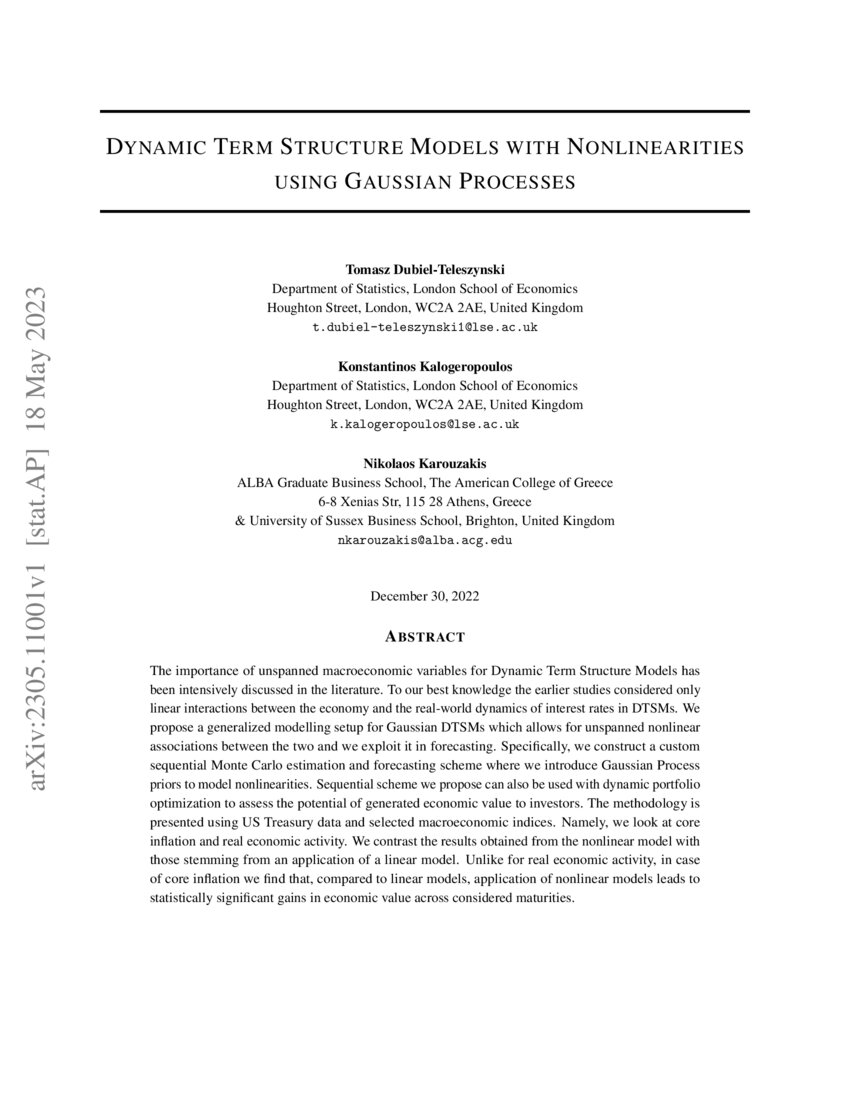 Dynamic Term Structure Models with Nonlinearities using Gaussian Processes | DeepAI