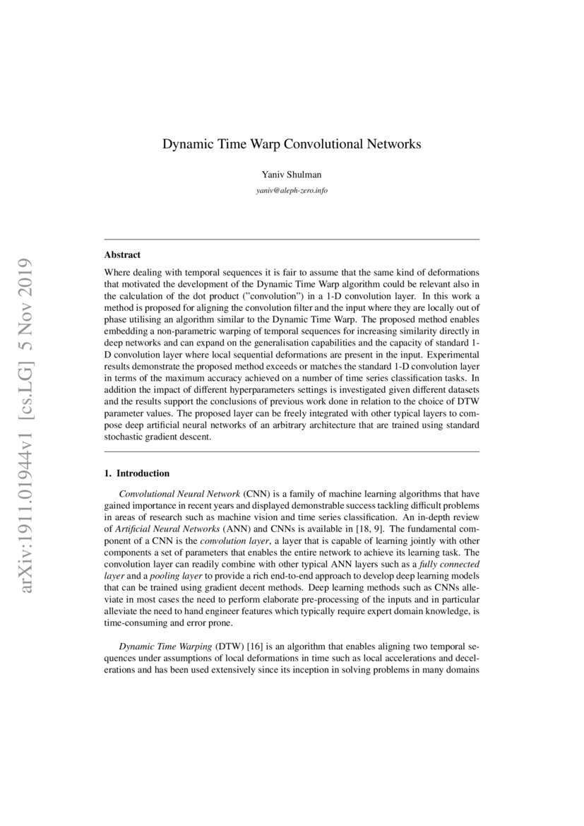 Dynamic Time Warp Convolutional Networks | DeepAI