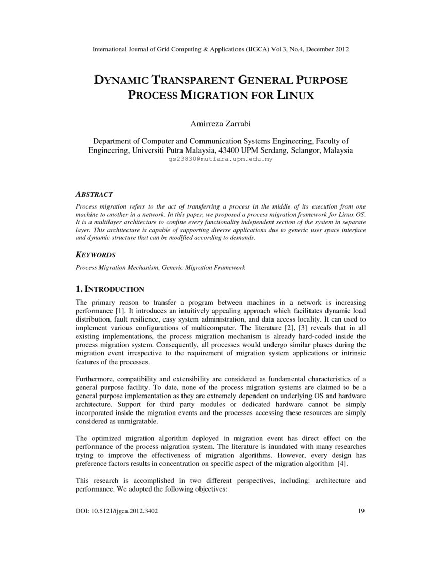 Dynamic Transparent General Purpose Process Migration For Linux | DeepAI
