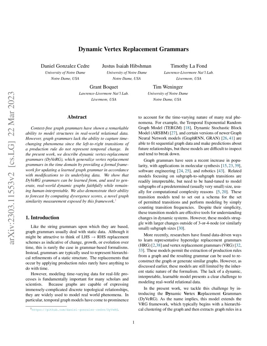 Dynamic Vertex Replacement Grammars Deepai