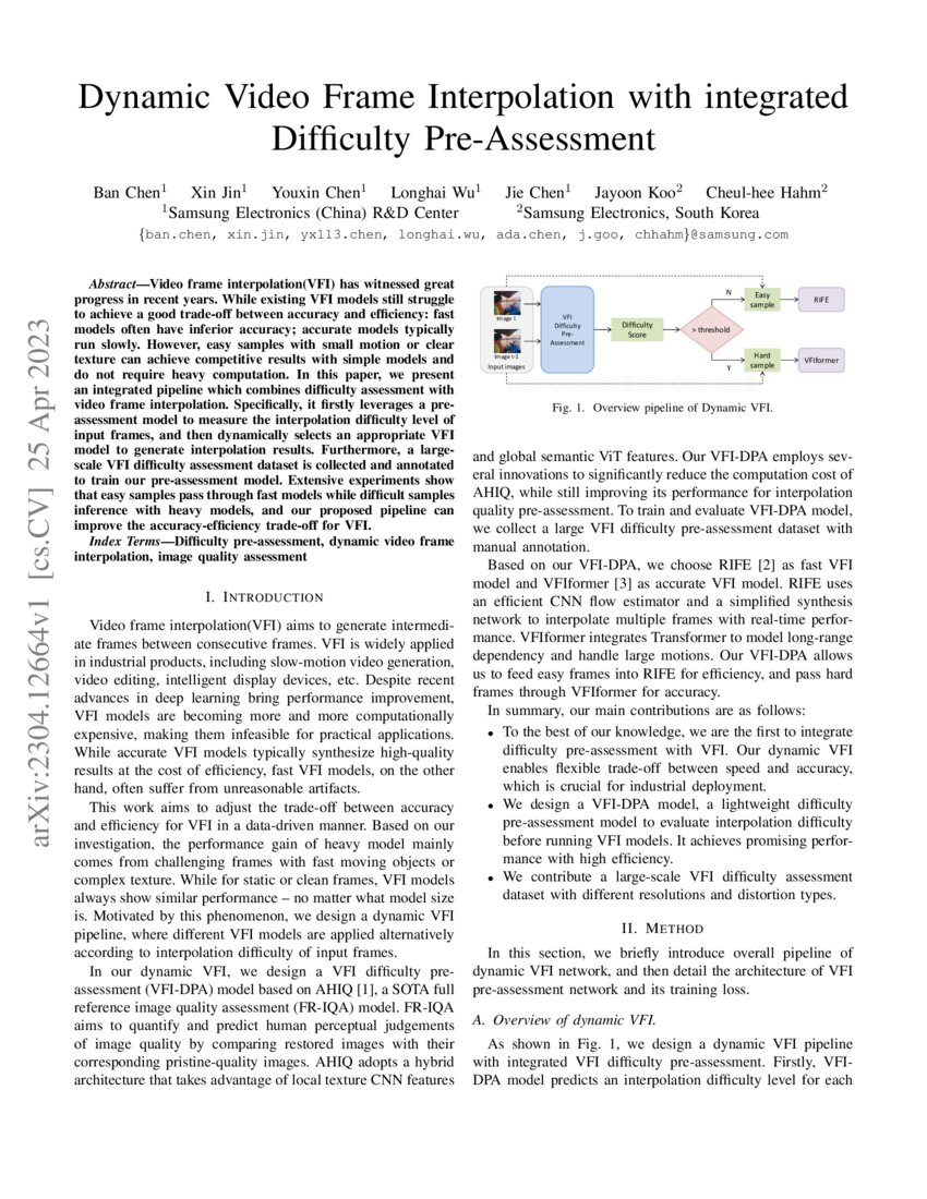 Dynamic Video Frame Interpolation with integrated Difficulty Pre-Assessment | DeepAI