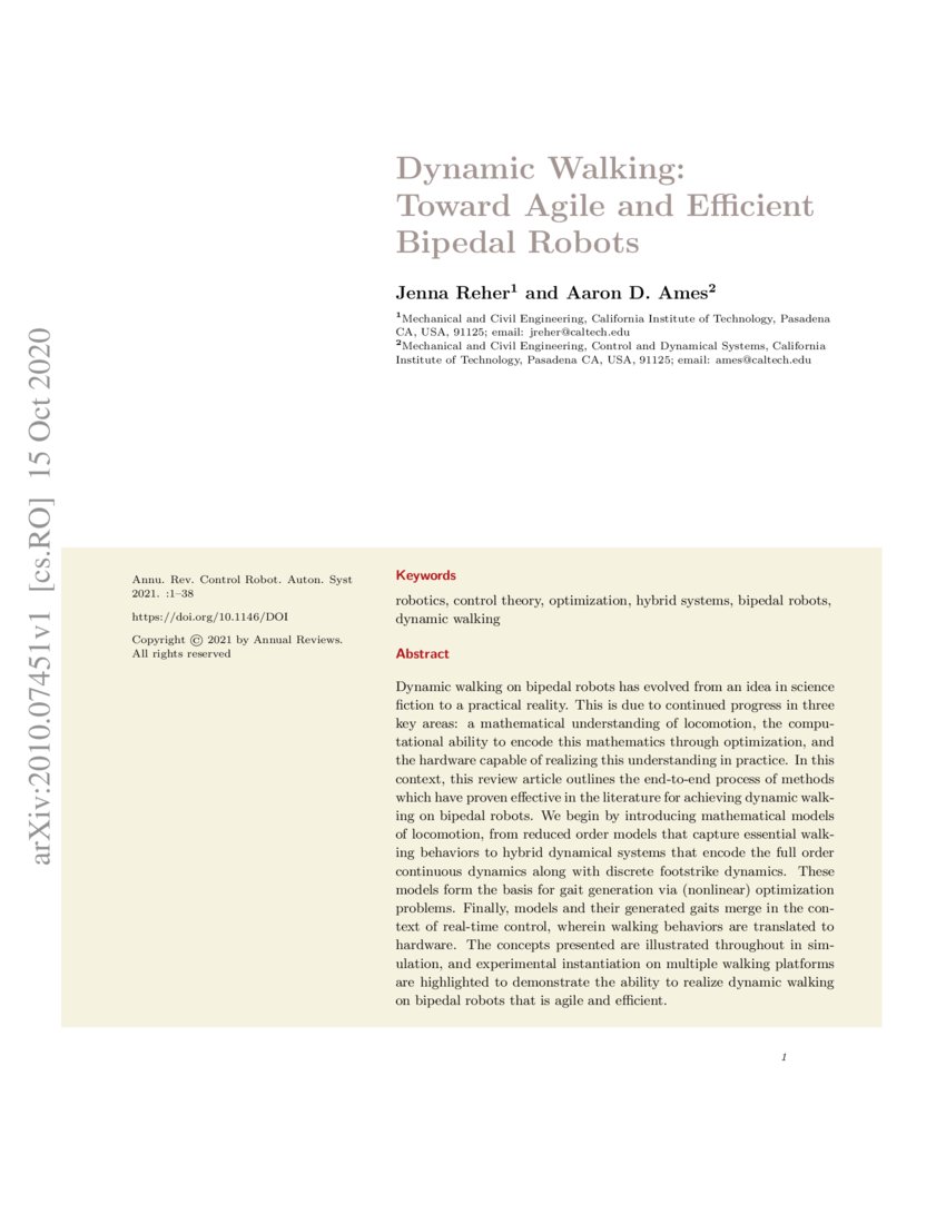 Dynamic Walking: Toward Agile and Efficient Bipedal Robots | DeepAI