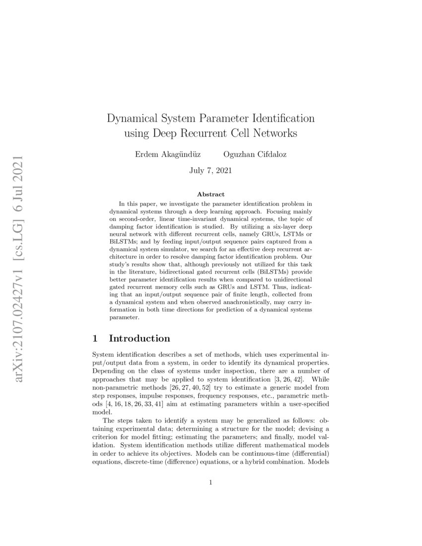 Dynamical System Parameter Identification Using Deep Recurrent Cell Networks Deepai