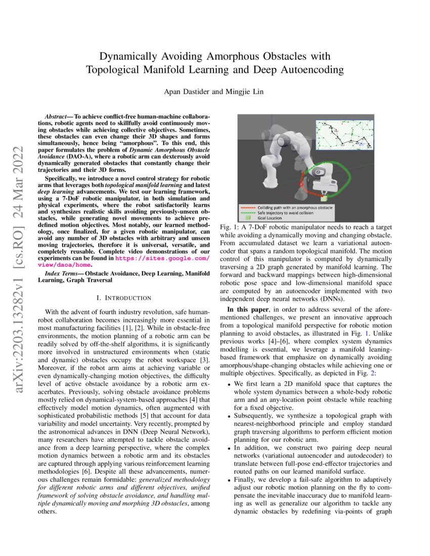 Dynamically Avoiding Amorphous Obstacles with Topological Manifold Learning and Deep ...
