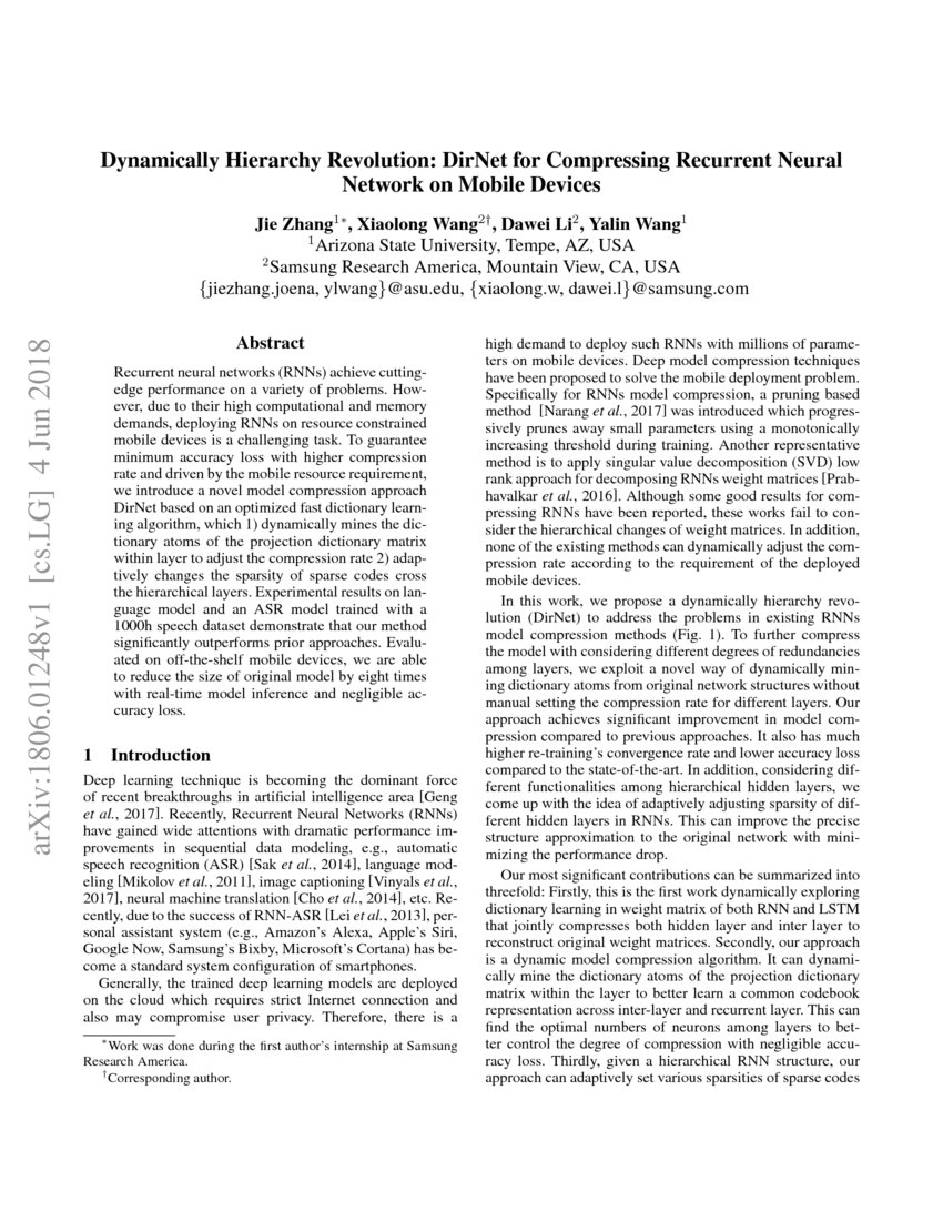 Dynamically Hierarchy Revolution Dirnet For Compressing Recurrent Neural Network On Mobile