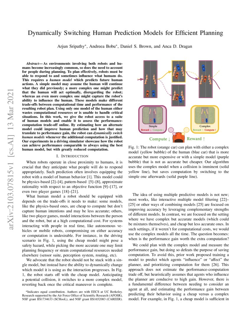 Dynamically Switching Human Prediction Models For Efficient Planning Deepai 