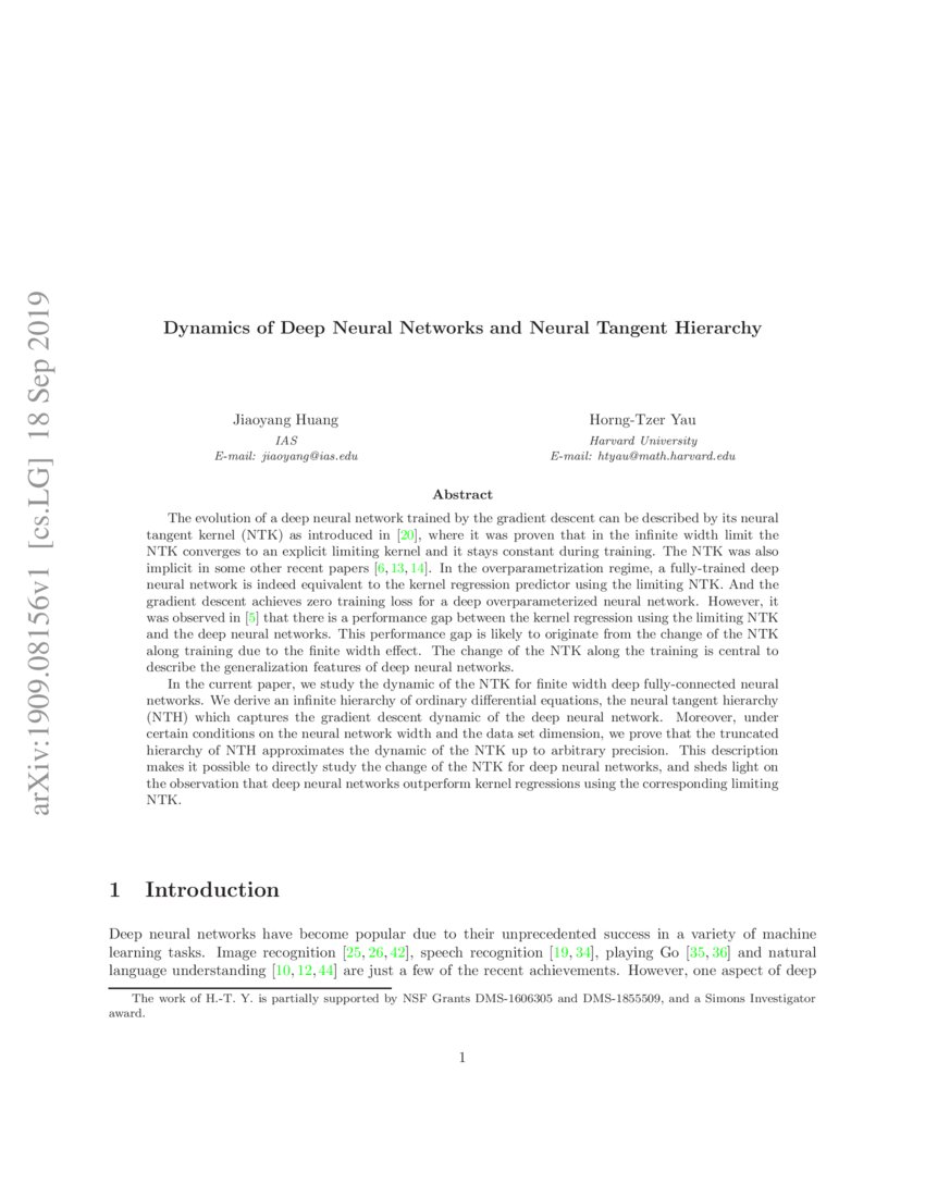 Dynamics of Deep Neural Networks and Neural Tangent Hierarchy | DeepAI