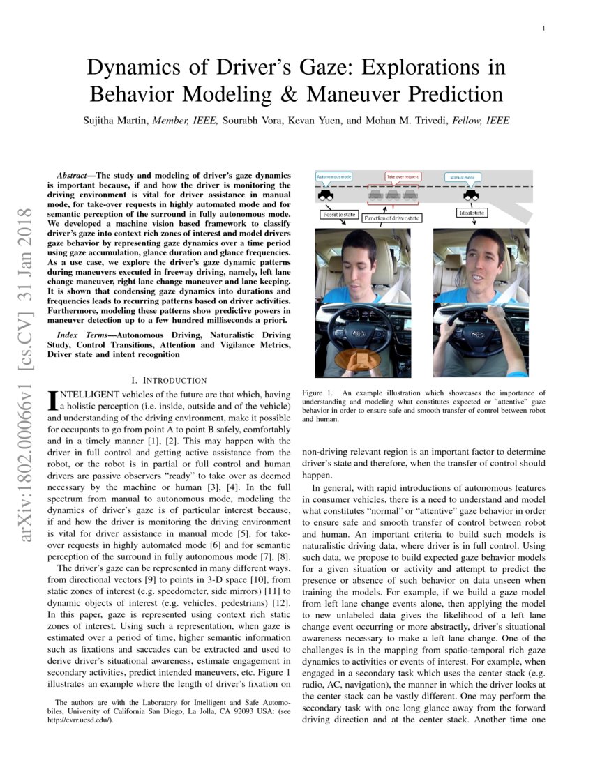 Dynamics Of Drivers Gaze Explorations In Behavior Modeling And Maneuver Prediction Deepai