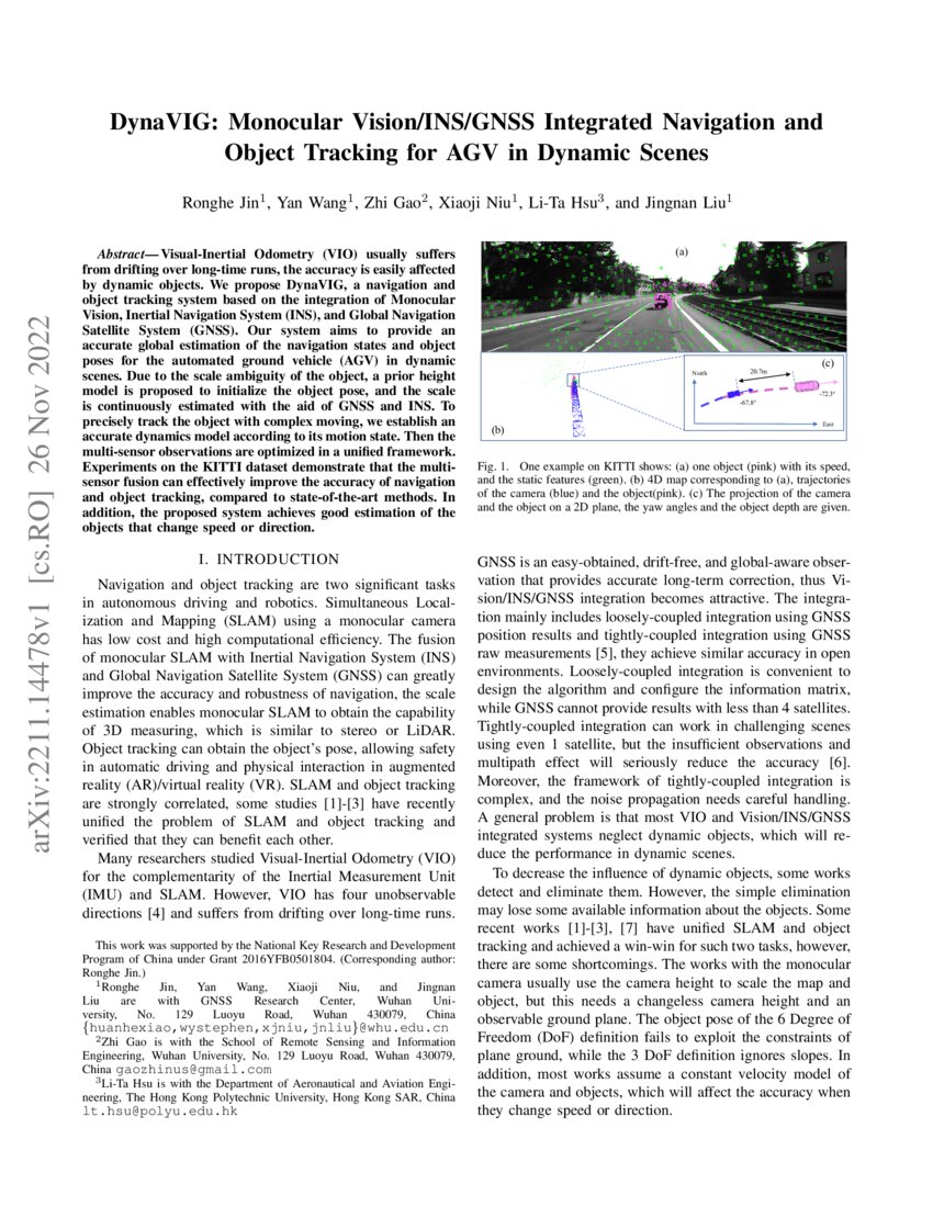 DynaVIG: Monocular Vision/INS/GNSS Integrated Navigation and Object Tracking for AGV in Dynamic ...