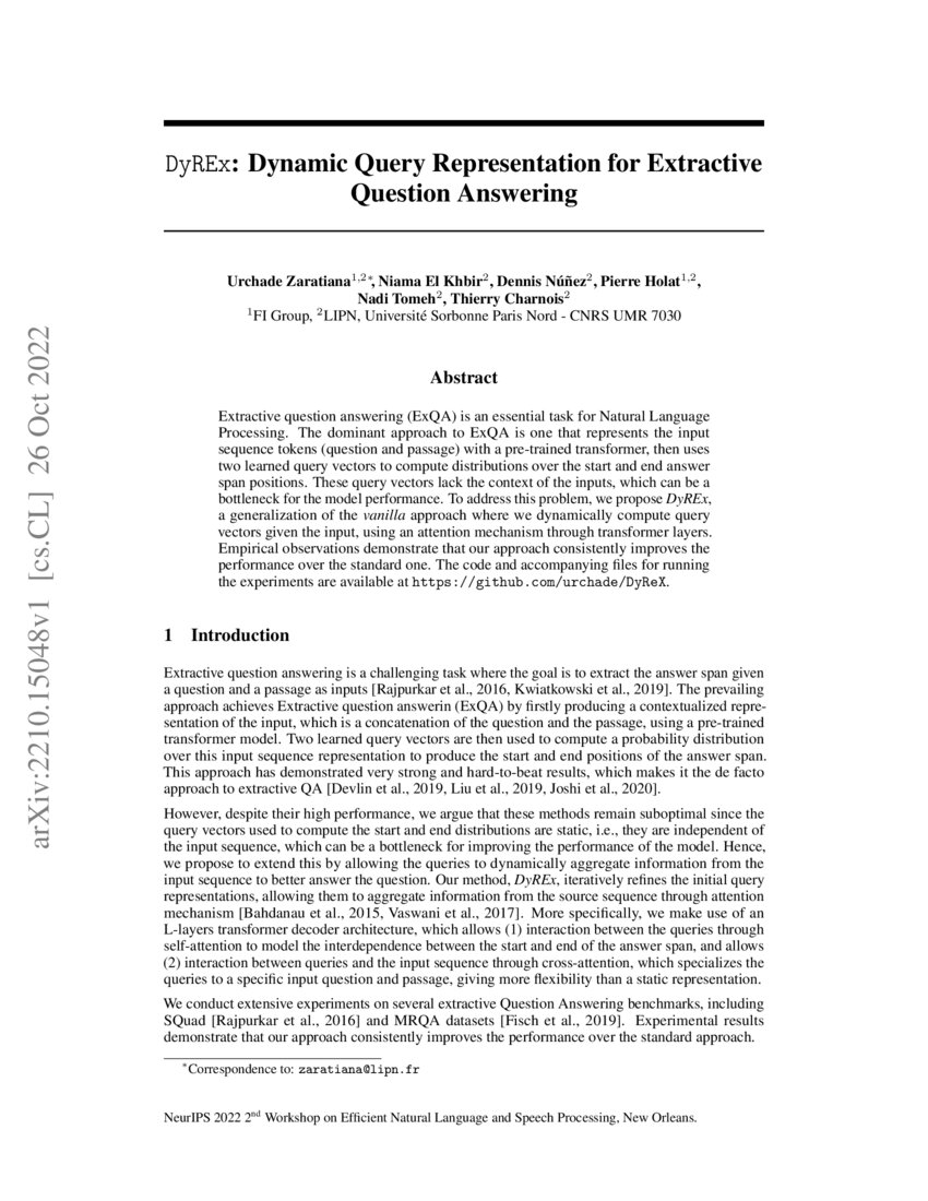 DyREx: Dynamic Query Representation for Extractive Question Answering ... DyREx: Dynamic Query Representation for Extractive Question Answering ...