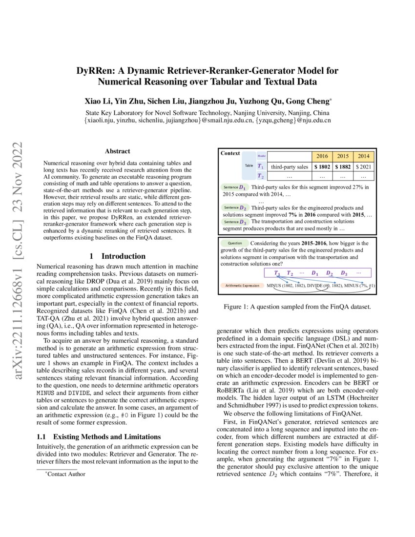 DyRRen: A Dynamic Retriever-Reranker-Generator Model for Numerical ...