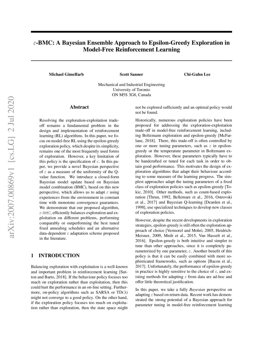 ε-BMC: A Bayesian Ensemble Approach to Epsilon-Greedy Exploration in ...