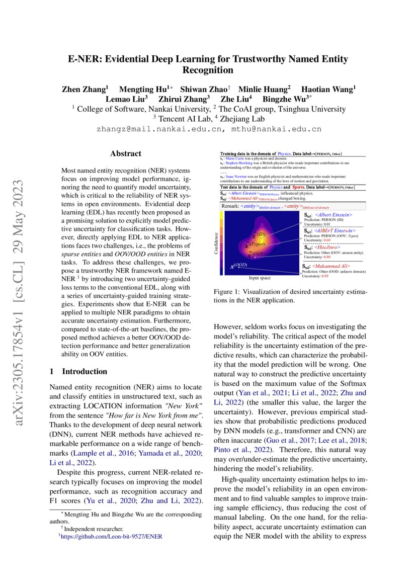 E Ner Evidential Deep Learning For Trustworthy Named Entity Recognition Deepai 