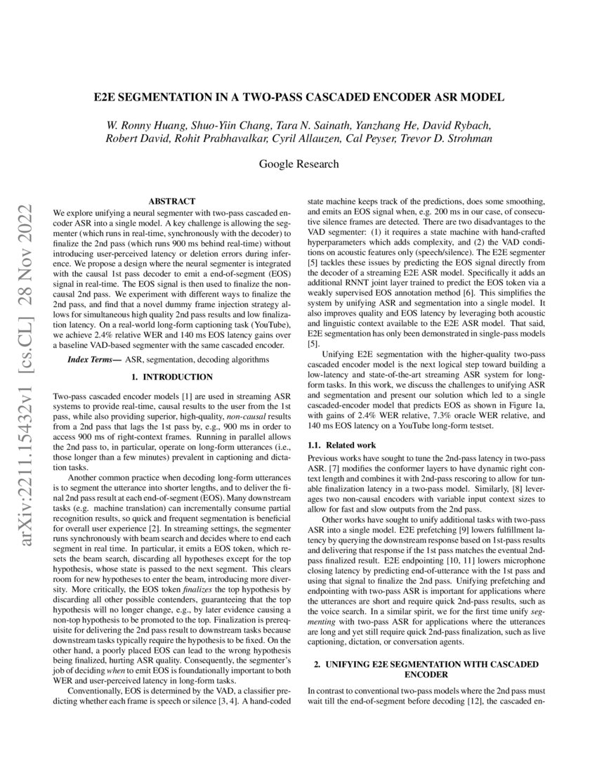 E2e Segmentation In A Two Pass Cascaded Encoder Asr Model Deepai