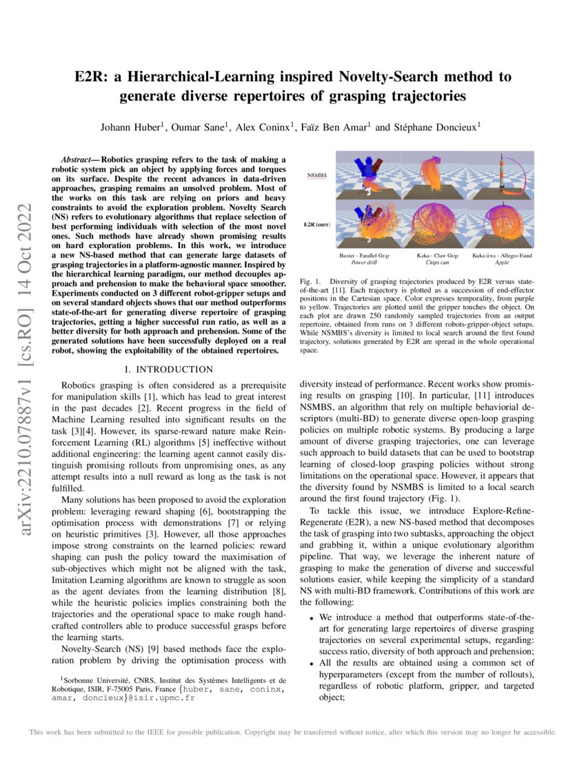 E2R: a Hierarchical-Learning inspired Novelty-Search method to generate diverse repertoires of ...