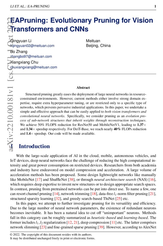 EAPruning: Evolutionary Pruning for Vision Transformers and CNNs | DeepAI