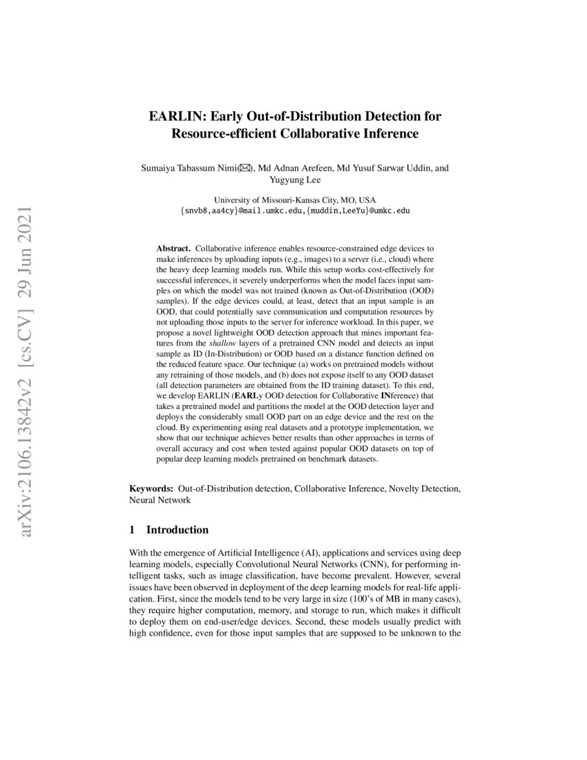 EARLIN: Early Out-of-Distribution Detection for Resource-efficient ... EARLIN: Early Out-of-Distribution Detection for Resource-efficient ...