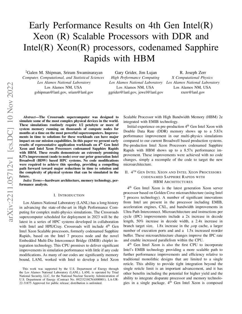 Early Performance Results on 4th Gen Intel(R) Xeon (R) Scalable ...