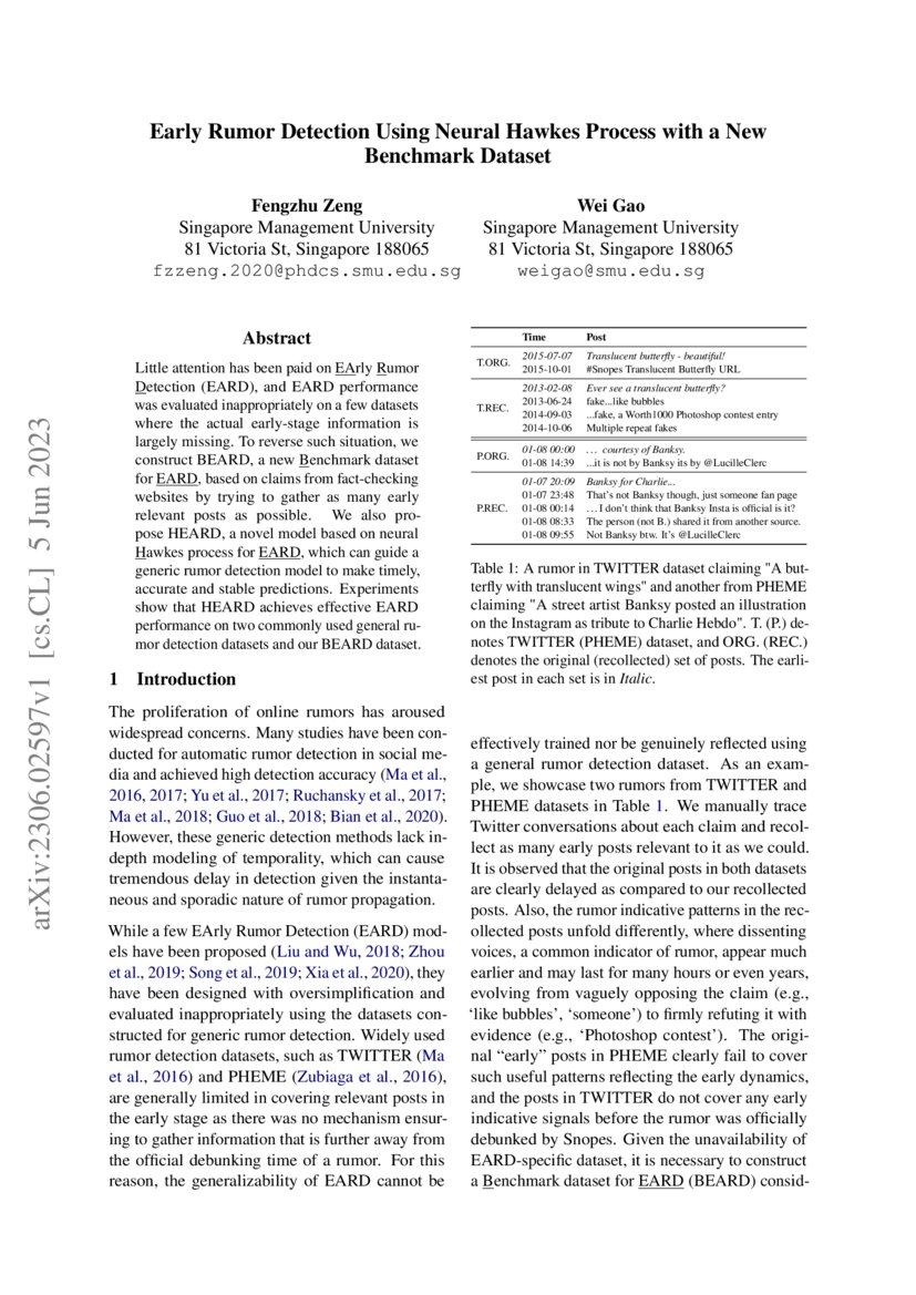 Early Rumor Detection Using Neural Hawkes Process with a New Benchmark Dataset | DeepAI