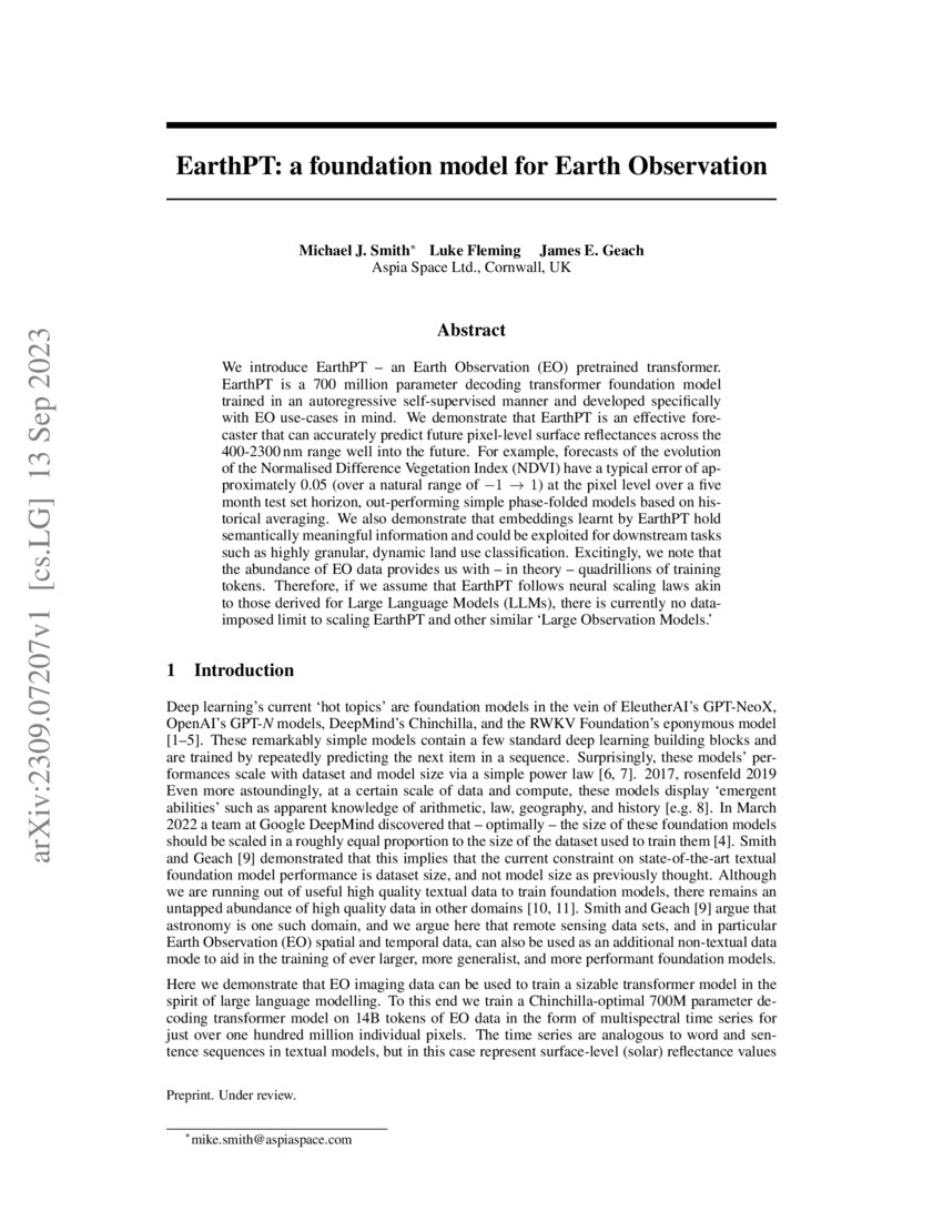 EarthPT: a foundation model for Earth Observation | DeepAI