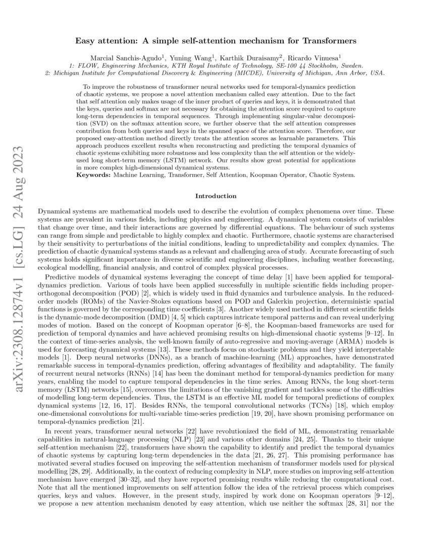 Easy attention: A simple self-attention mechanism for Transformers | DeepAI
