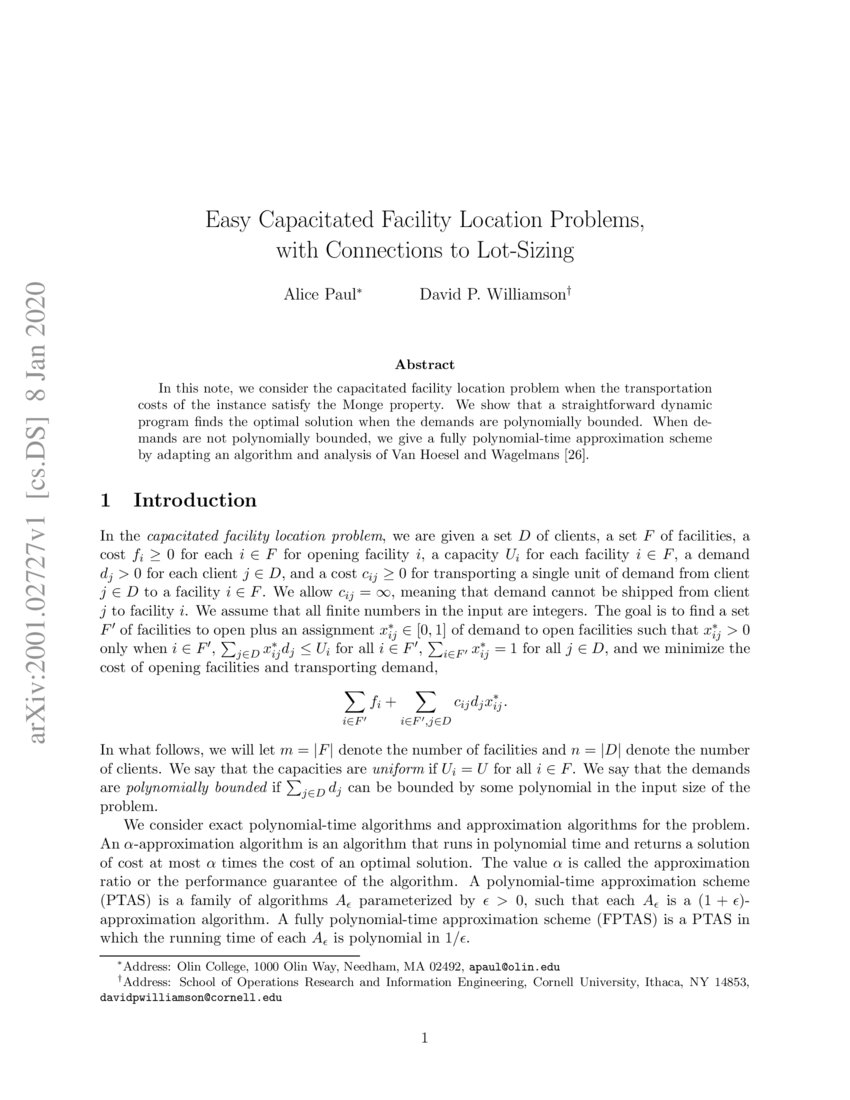 Easy Capacitated Facility Location Problems With Connections To Lot Sizing Deepai