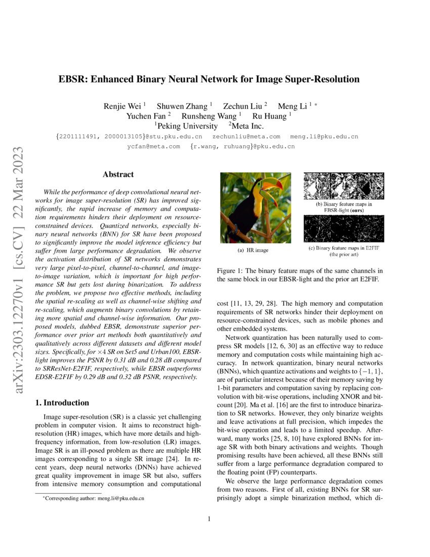 Ebsr Enhanced Binary Neural Network For Image Super Resolution Deepai