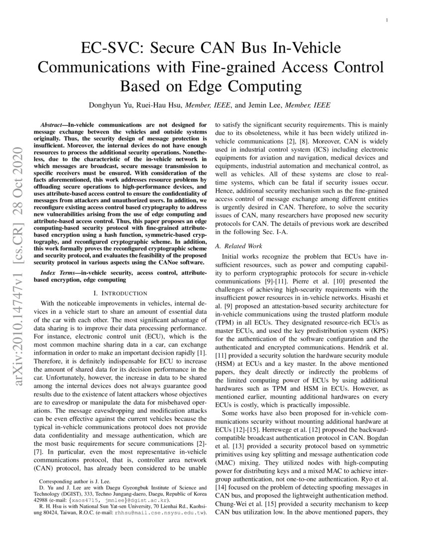EC-SVC: Secure CAN Bus In-Vehicle Communications with Fine-grained ...