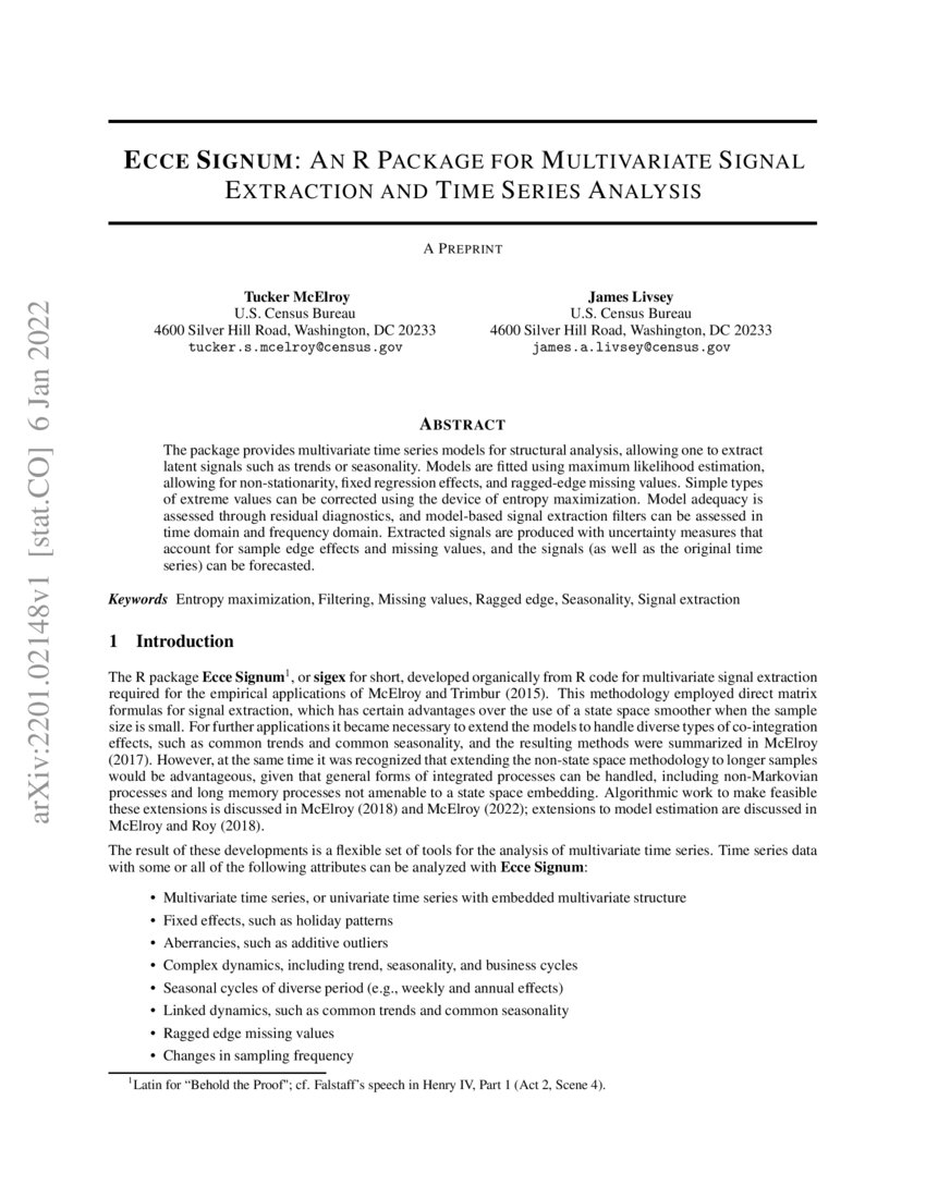 Ecce Signum An R Package For Multivariate Signal Extraction And Time Series Analysis Deepai