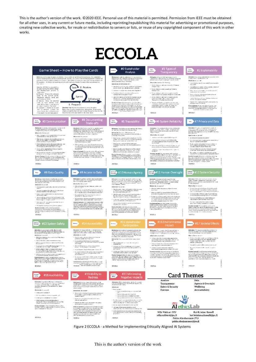 ECCOLA – a Method for Implementing Ethically Aligned AI Systems | DeepAI