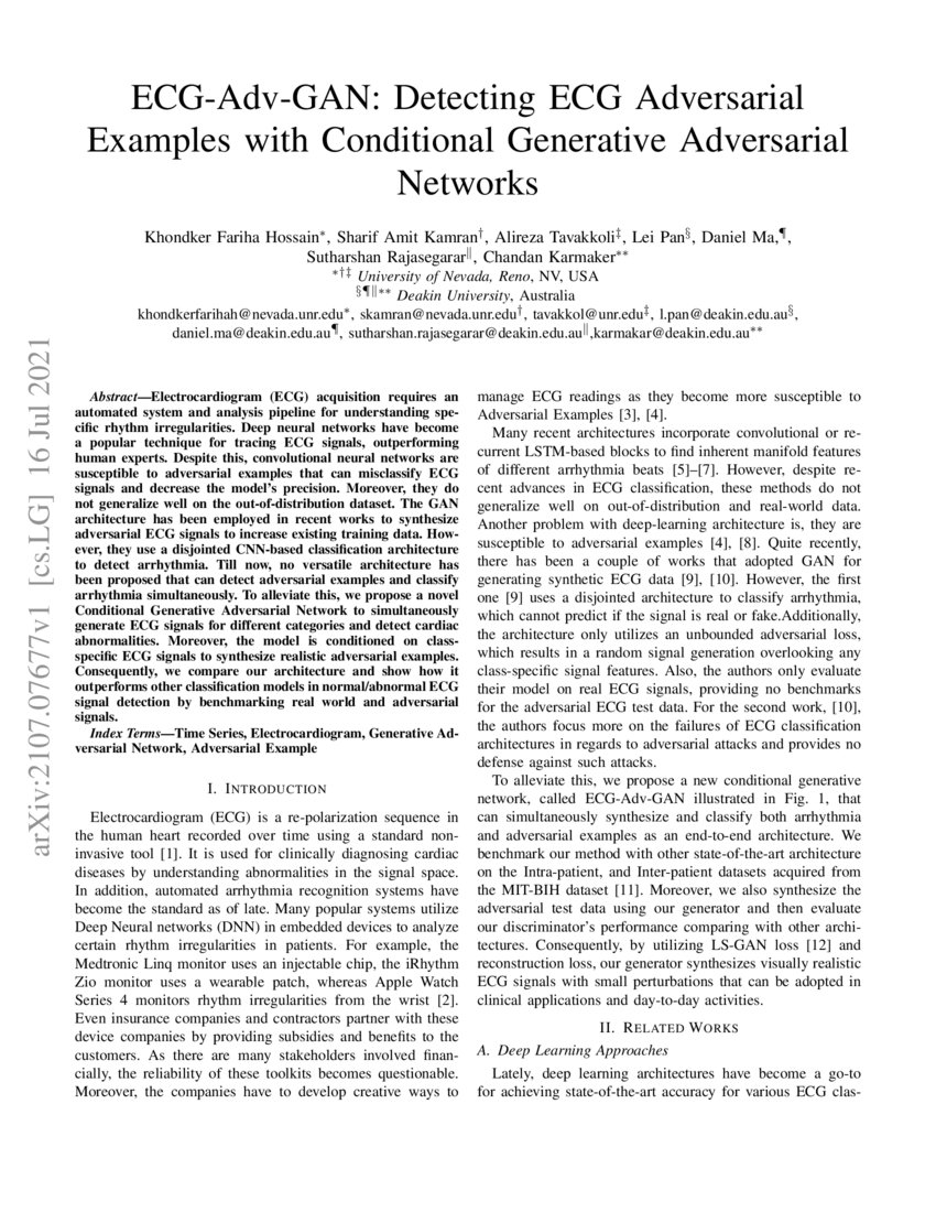 Ecg Adv Gan Detecting Ecg Adversarial Examples With Conditional Generative Adversarial Networks