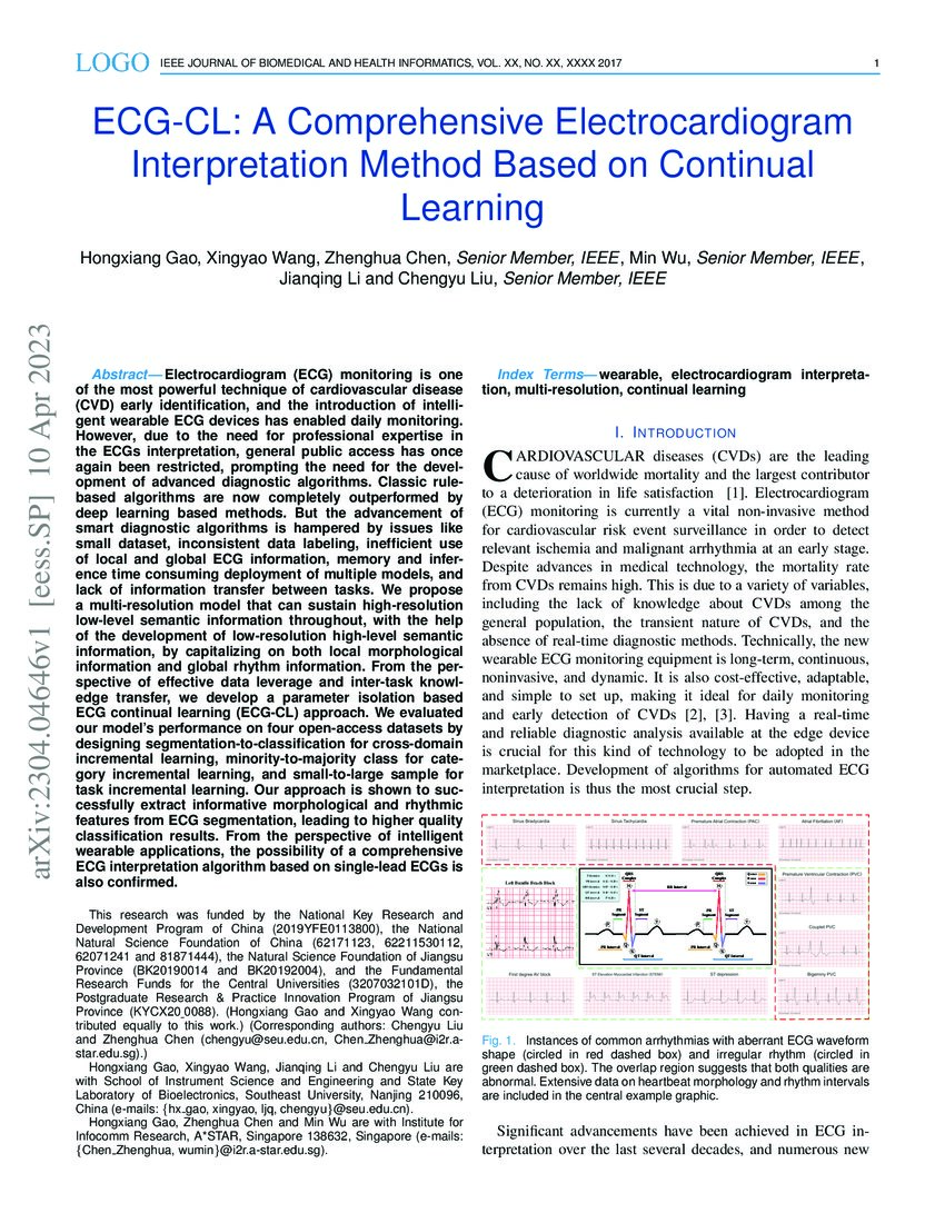 ECG-CL: A Comprehensive Electrocardiogram Interpretation Method Based on Continual Learning | DeepAI