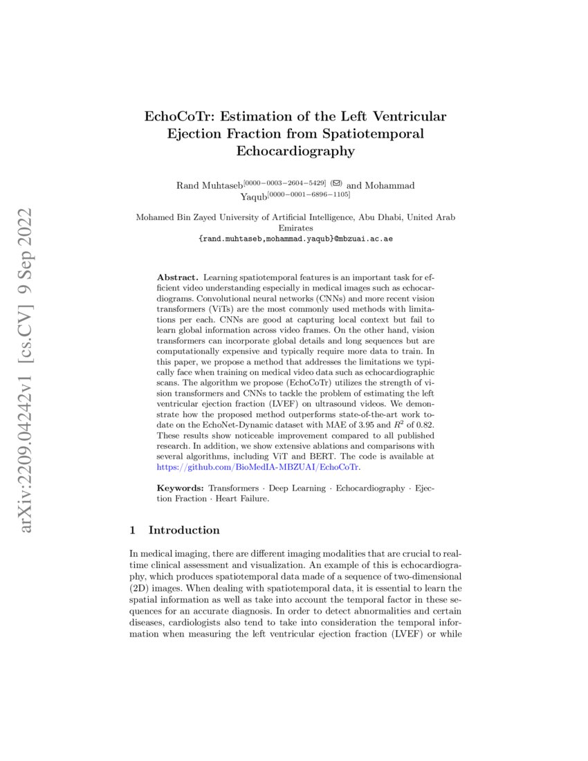 Echocotr Estimation Of The Left Ventricular Ejection Fraction From Spatiotemporal