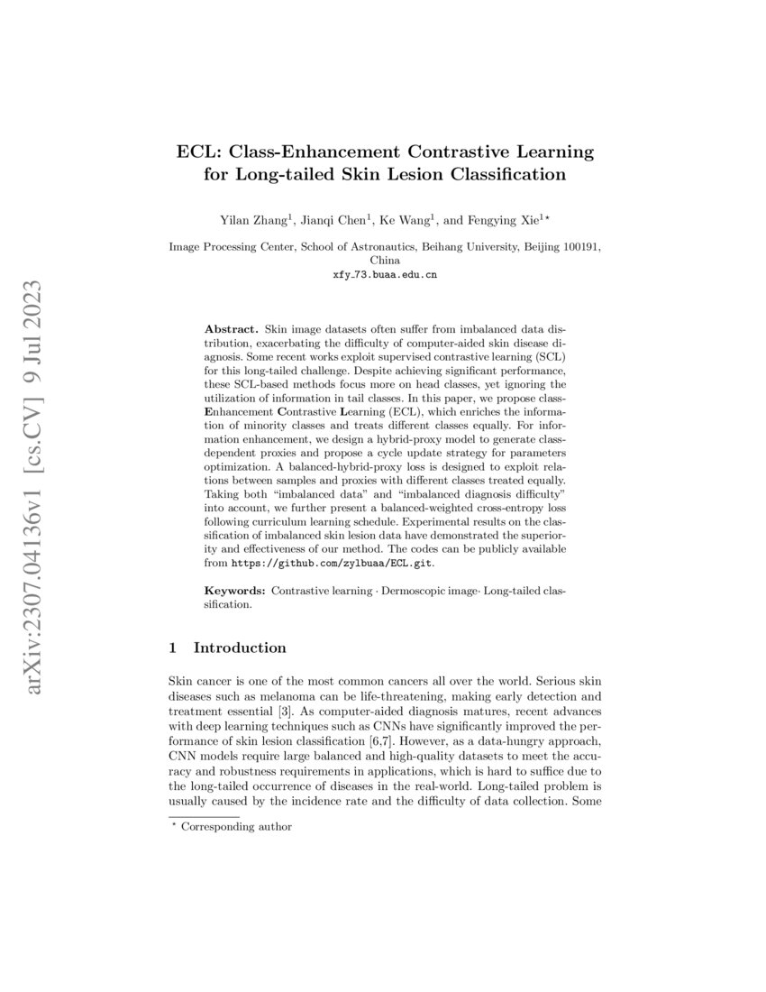 ECL: Class-Enhancement Contrastive Learning for Long-tailed Skin Lesion Classification | DeepAI