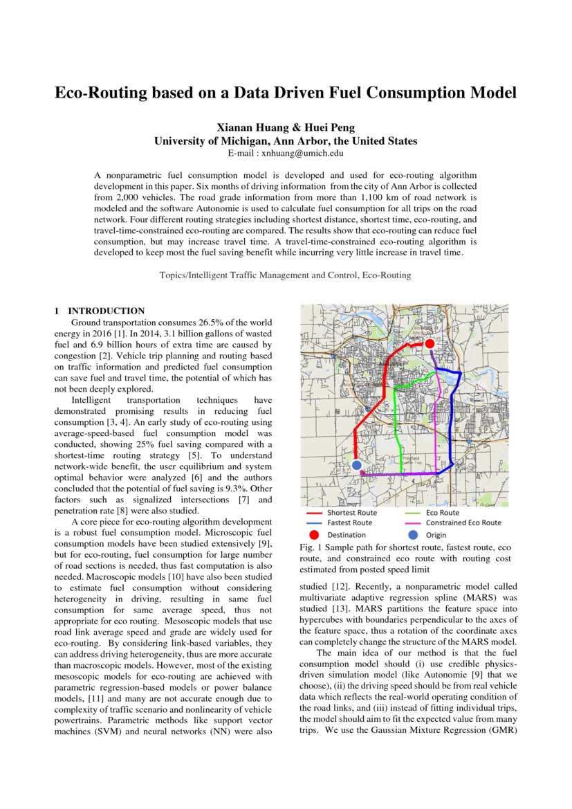 Eco-Routing based on a Data Driven Fuel Consumption Model | DeepAI
