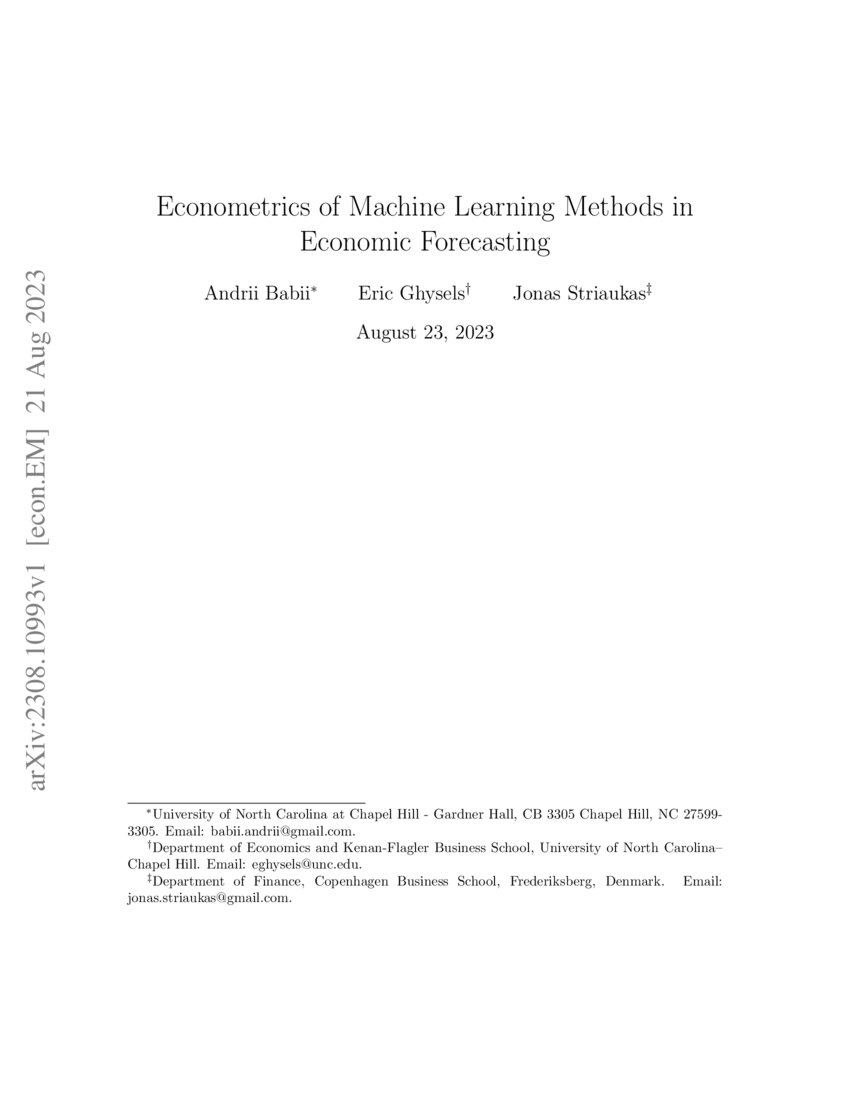 Econometrics of Machine Learning Methods in Economic Forecasting | DeepAI