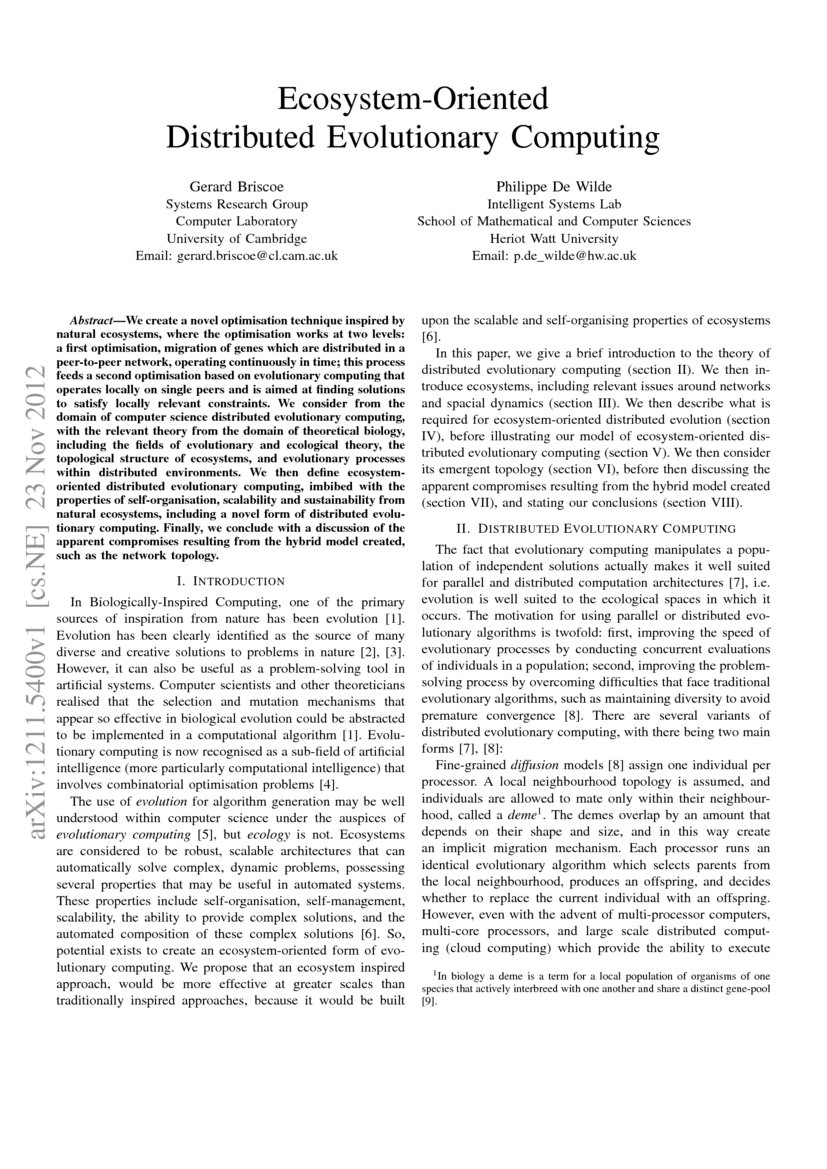 Ecosystem-Oriented Distributed Evolutionary Computing | DeepAI