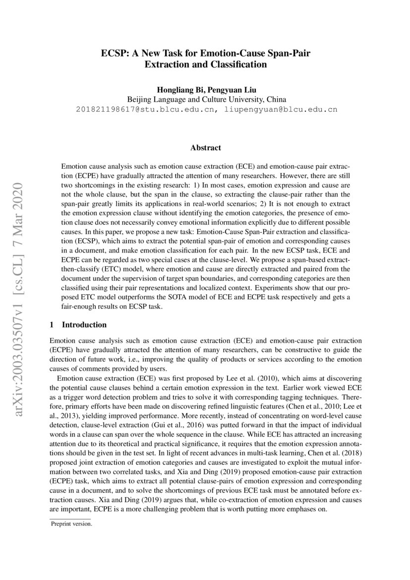 ECSP: A New Task for Emotion-Cause Span-Pair Extraction and ...