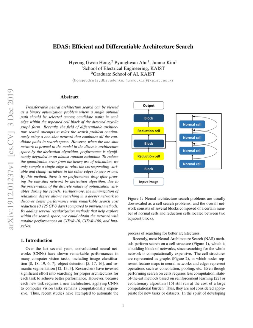 EDAS: Efficient and Differentiable Architecture Search | DeepAI