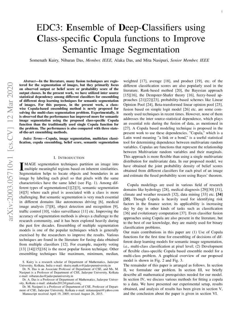Edc3 Ensemble Of Deep Classifiers Using Class Specific Copula Functions To Improve Semantic