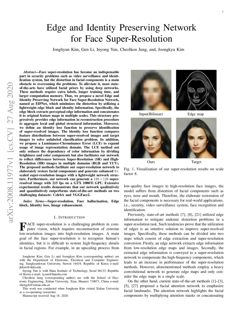 Edge and Identity Preserving Network for Face Super-Resolution | DeepAI