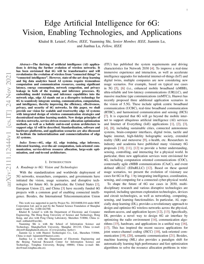 Edge Artificial Intelligence for 6G: Vision, Enabling Technologies, and ...