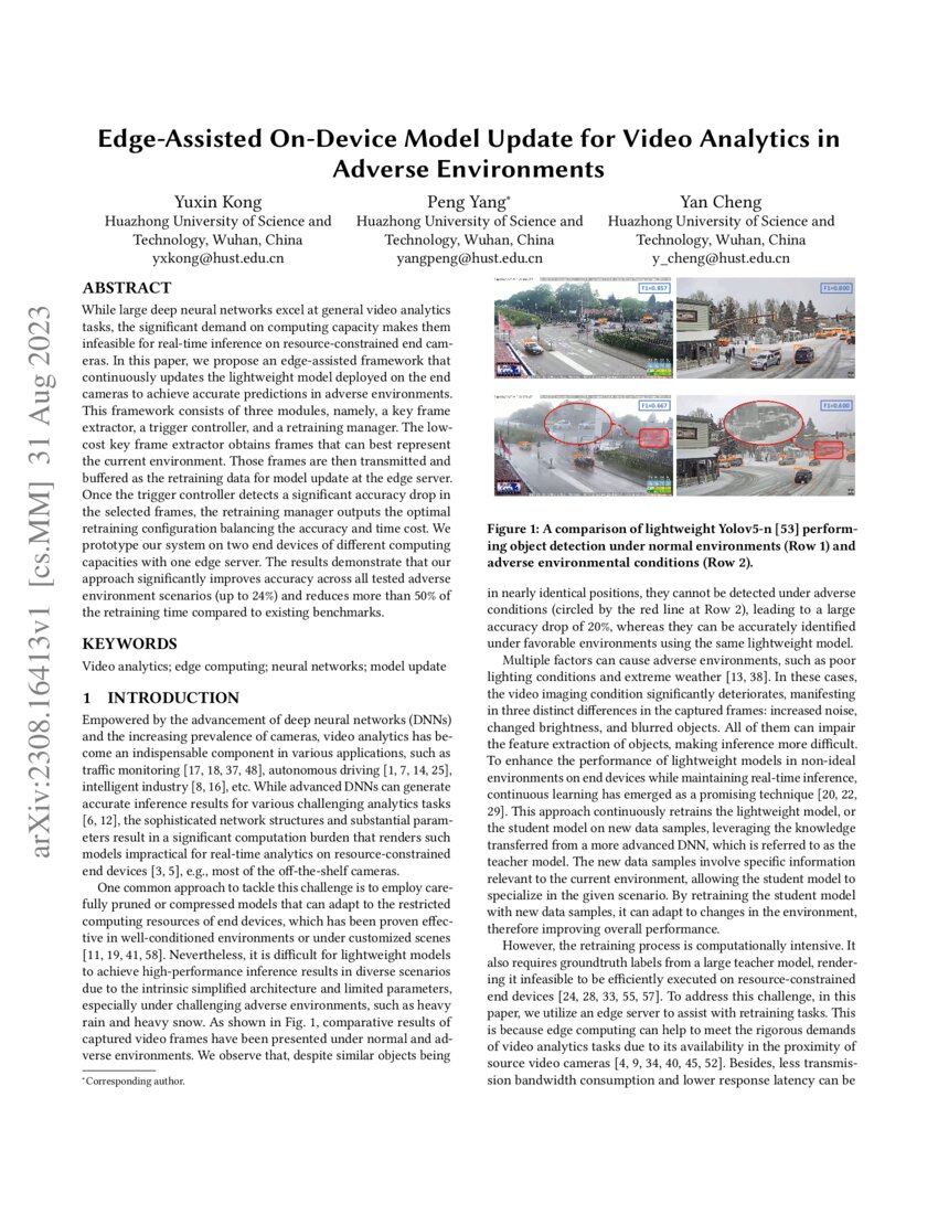 Edge-Assisted On-Device Model Update for Video Analytics in Adverse ...