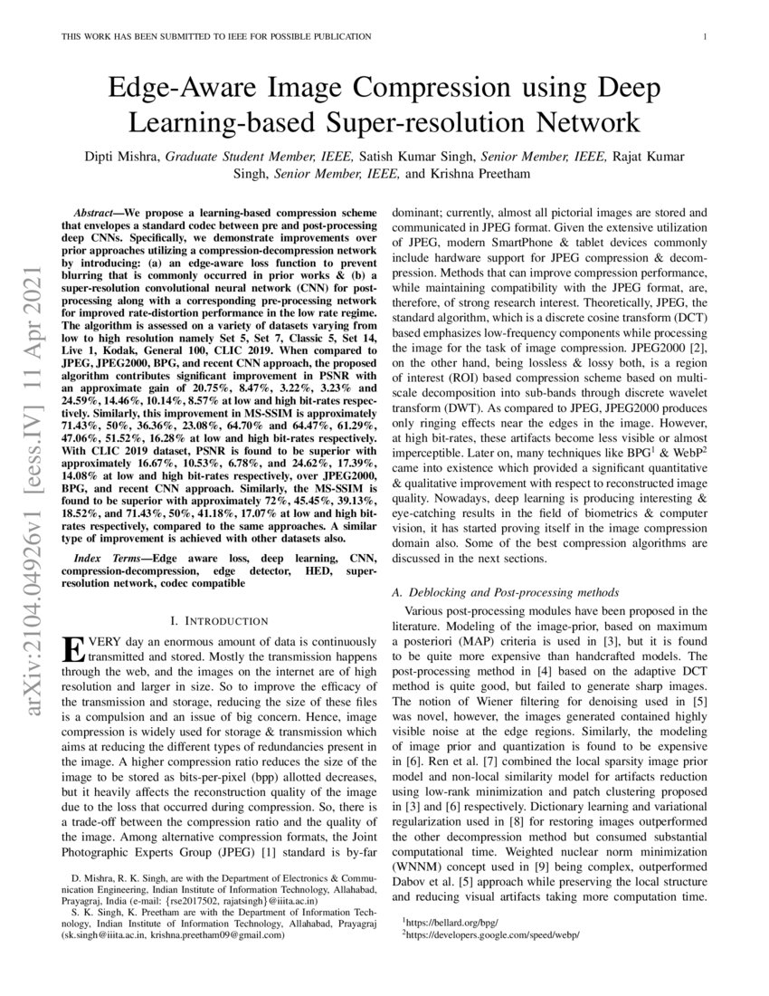 Edge Aware Image Compression Using Deep Learning Based Super Resolution