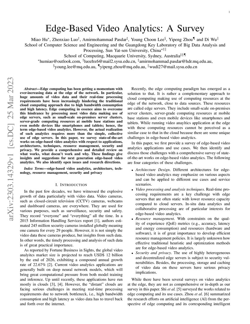 Edge-Based Video Analytics: A Survey | DeepAI