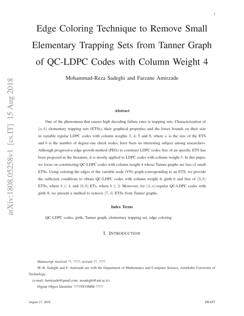 Edge Coloring Technique To Remove Small Elementary Trapping Sets From Tanner Graph Of Qc Ldpc