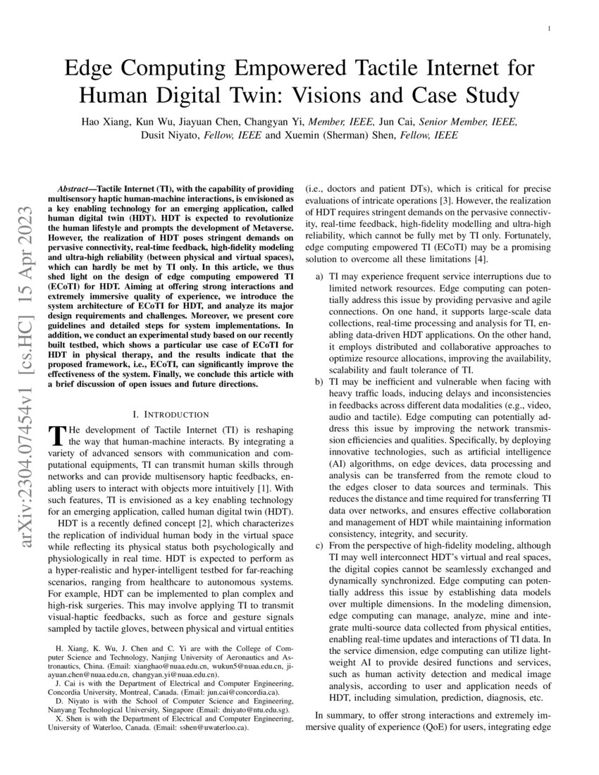 Edge Computing Empowered Tactile Internet for Human Digital Twin: Visions and Case Study | DeepAI
