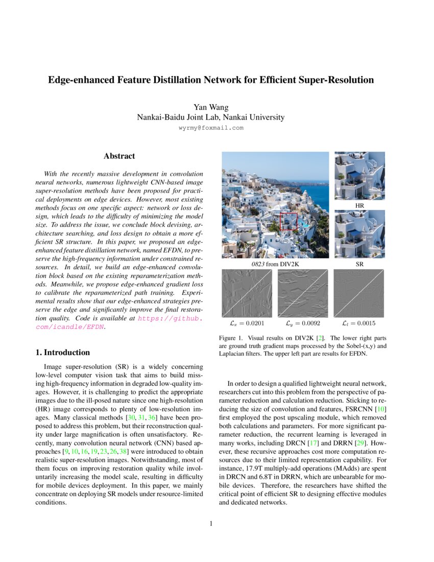 Edge-enhanced Feature Distillation Network for Efficient Super-Resolution | DeepAI