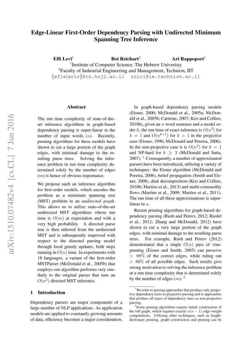 Edge Linear First Order Dependency Parsing With Undirected Minimum Spanning Tree Inference Deepai